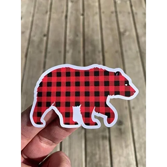 DOPASTICKER Red Buffalo Plaid Bear Sticker Phone Decal Water Bottle ...