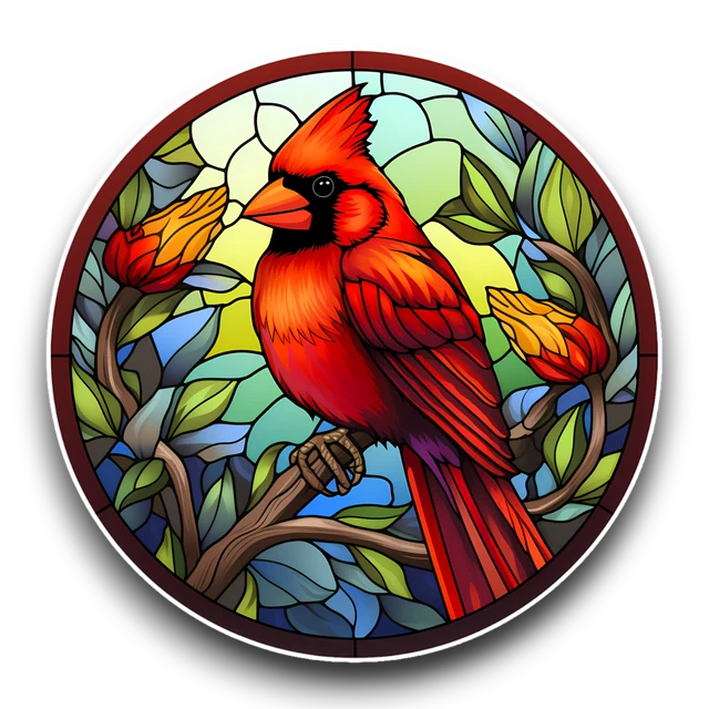 DOPASTICKER Red Cardinal Bird Stained Glass Style Window Opaque Sticker ...