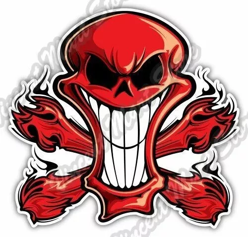DOPASTICKER Red Devil Evil Skull Crossbones Smiling Car Sticker Decal ...