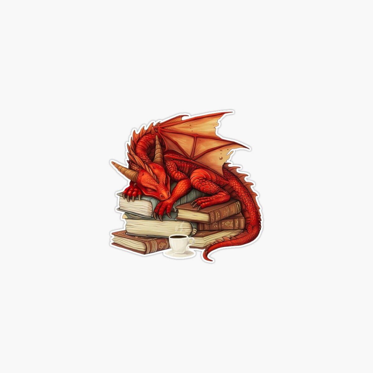 DOPASTICKER Red Dragon And Books Sticker, Phone Sticker Water Bottle ...