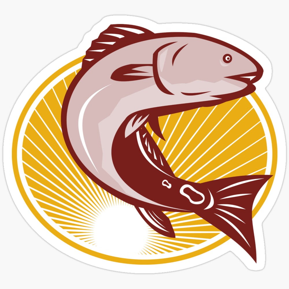 DOPASTICKER Red Drum Spot Tail Bass Fish Retro Sticker Phone Decal ...