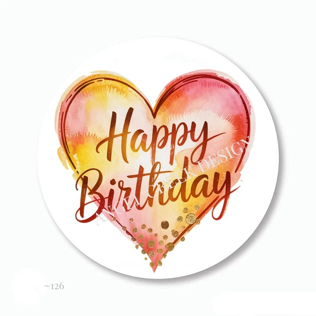 DOPASTICKER Red/Gold Marbled Heart Happy Birthday Scrapbook Stickers ...