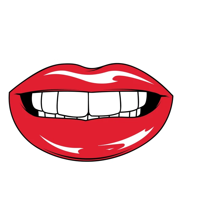 DOPASTICKER Red Lips Sticker Cringe Teeth Girl Fashion Woman Chic Art ...