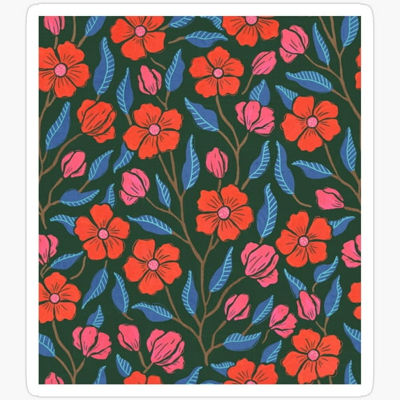 DOPASTICKER Red And Pink Vintage Florals Sticker Birthday Gifts ...