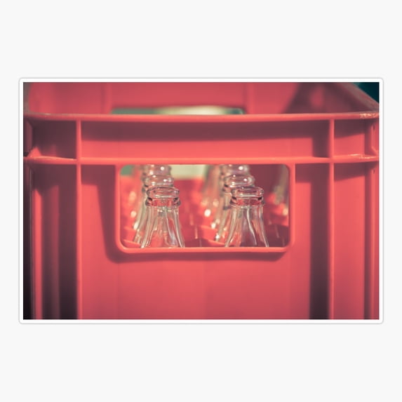 DOPASTICKER Red Plastic Crate With Empty Gl Bottles Sticker, Phone ...