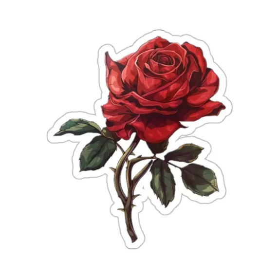 DOPASTICKER Red Rose Flower Beautiful Realistic Nature Artwork Sticker ...