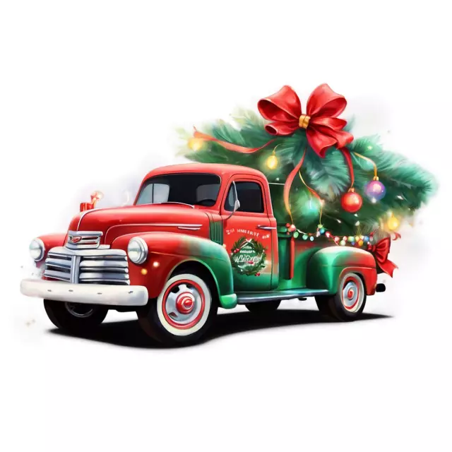 DOPASTICKER Red Truck Sticker Christmas Tree Lights Festive Winter ...