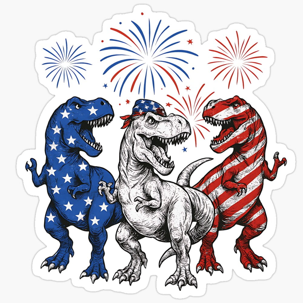 DOPASTICKER Red White Blue T Rex Dinosaur Firework 4Th Of July Sticker ...