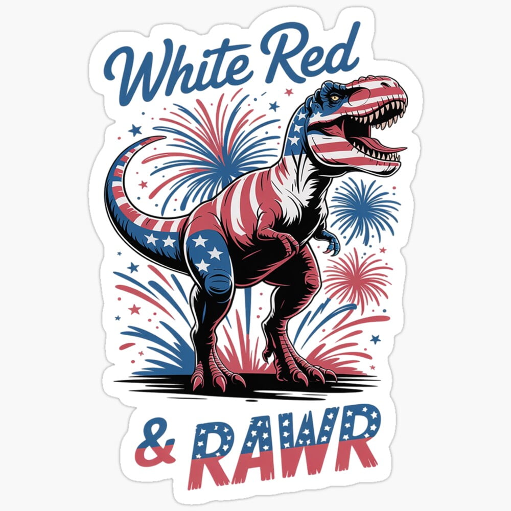 DOPASTICKER Red White And Rawr Dinosaur Sticker, Patriotic T-Rex 4Th Of ...