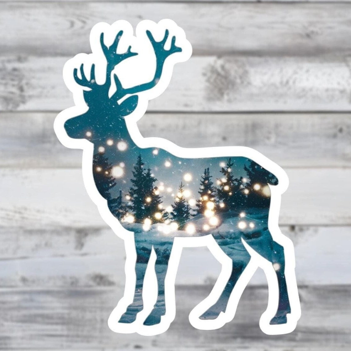 DOPASTICKER Reindeer And Winter Forest Double Exposure Sticker, Perfect ...