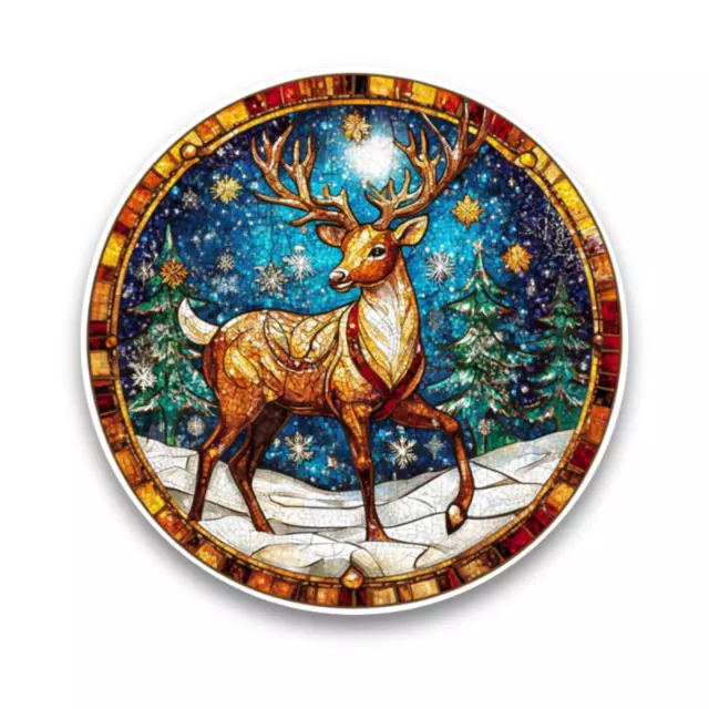 DOPASTICKER Reindeer Winter Chri.Stm.As Xmas Stained Glass Style Opaque ...