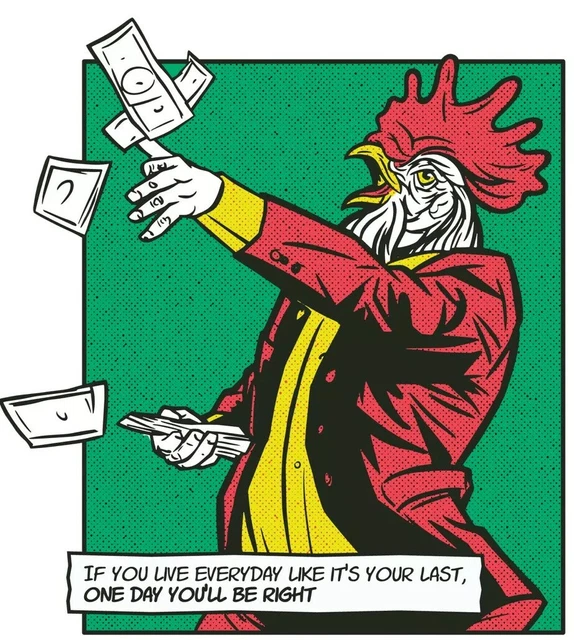 DOPASTICKER Retro Cartoon Chicken Sticker Life Advice Throw Away Money ...