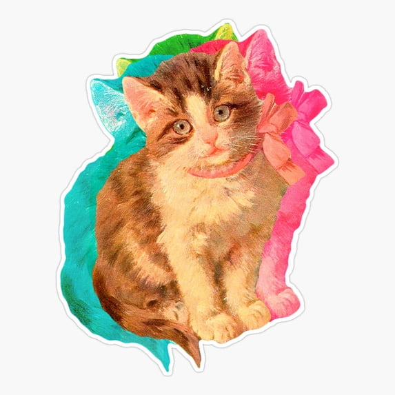 DOPASTICKER Retro Cat With Bow Sticker, Phone Sticker Water Bottle ...