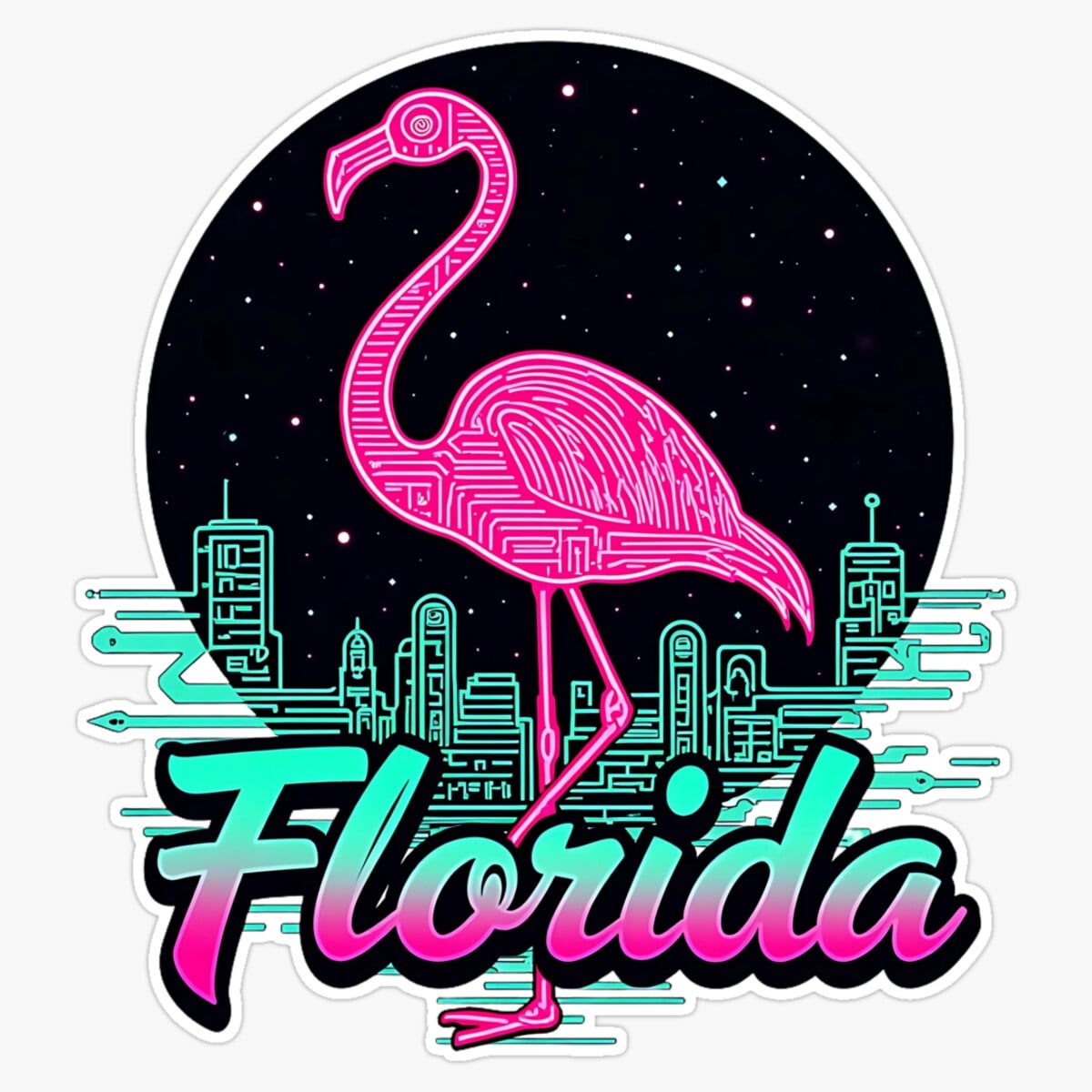 DOPASTICKER Retro Florida Flamingo Neon City Sticker, Phone Sticker Car ...