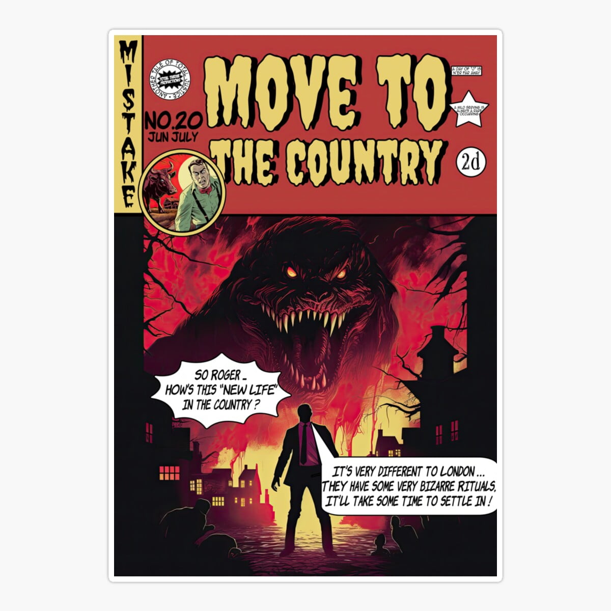DOPASTICKER Retro Horror Comic, Country Move Sticker, Phone Sticker Car ...