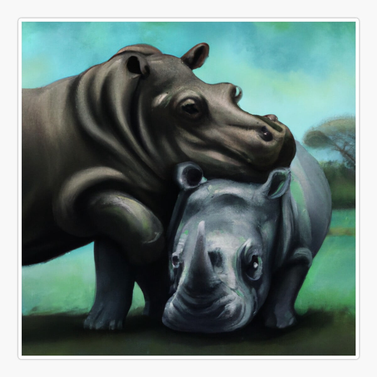 DOPASTICKER Rhino And Hippo Hugging Sticker, Phone Sticker Car Stickers ...