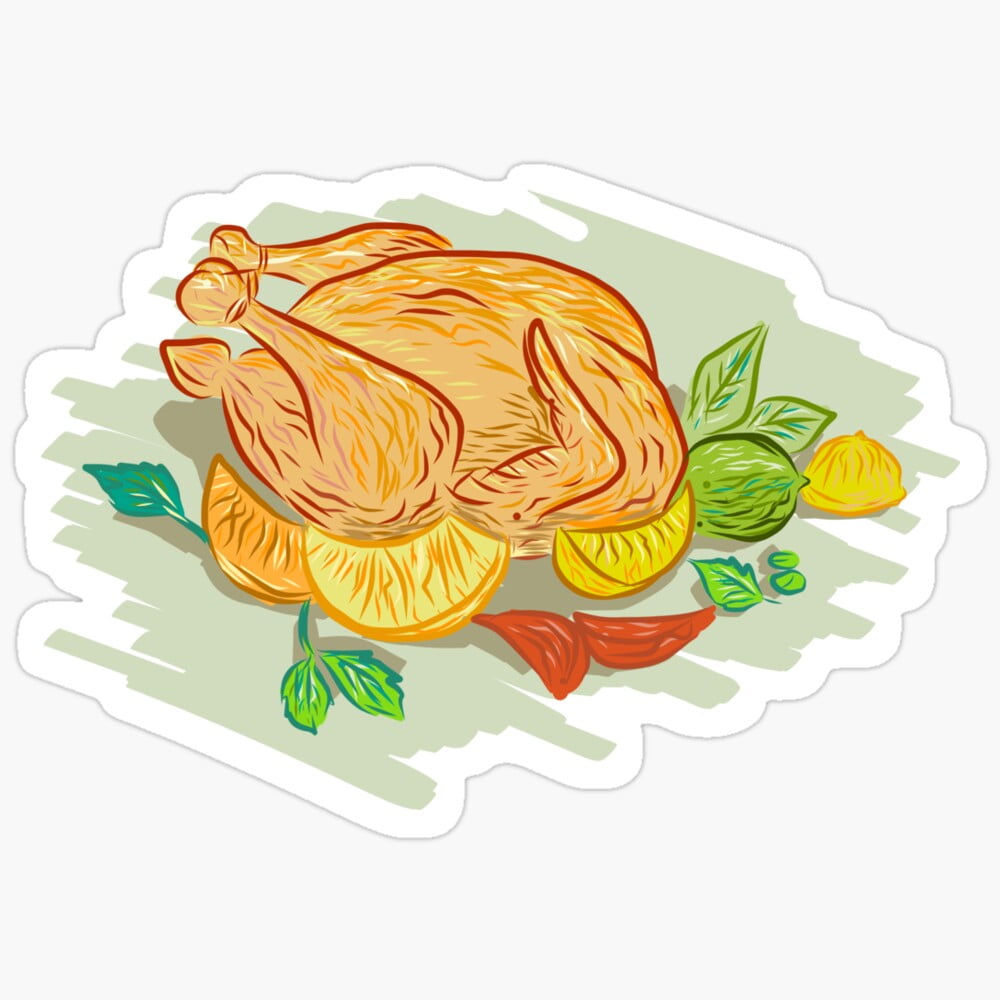 DOPASTICKER Roast Chicken Vegetables Drawing Sticker Phone Decal Water ...