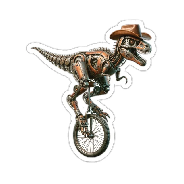 DOPASTICKER Robot Dinosaur T Rex Cowboy Hat Unicycle Quirky Gift ...