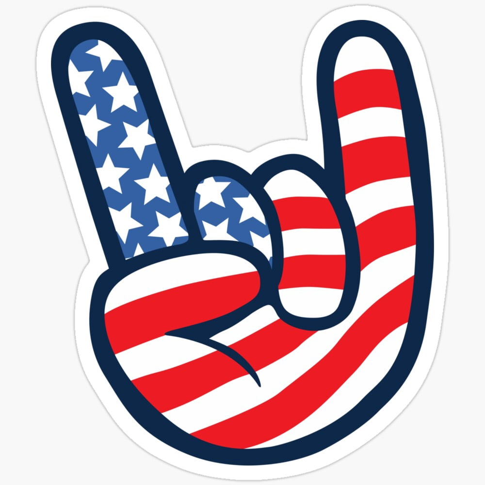 DOPASTICKER Rock On America Vintage Rock N Roll Hand Usa Flag Sticker ...