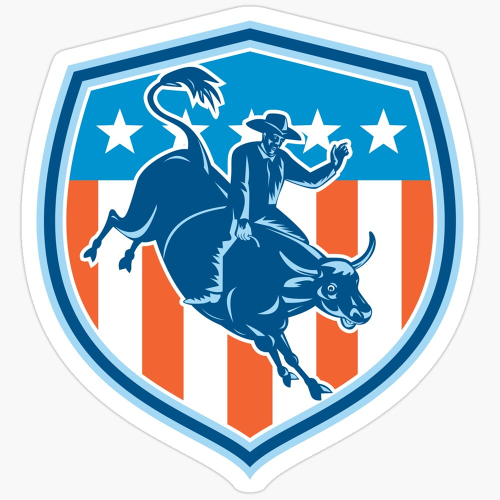 DOPASTICKER Rodeo Cowboy Bull Riding Flag Shield Retro Sticker Phone ...