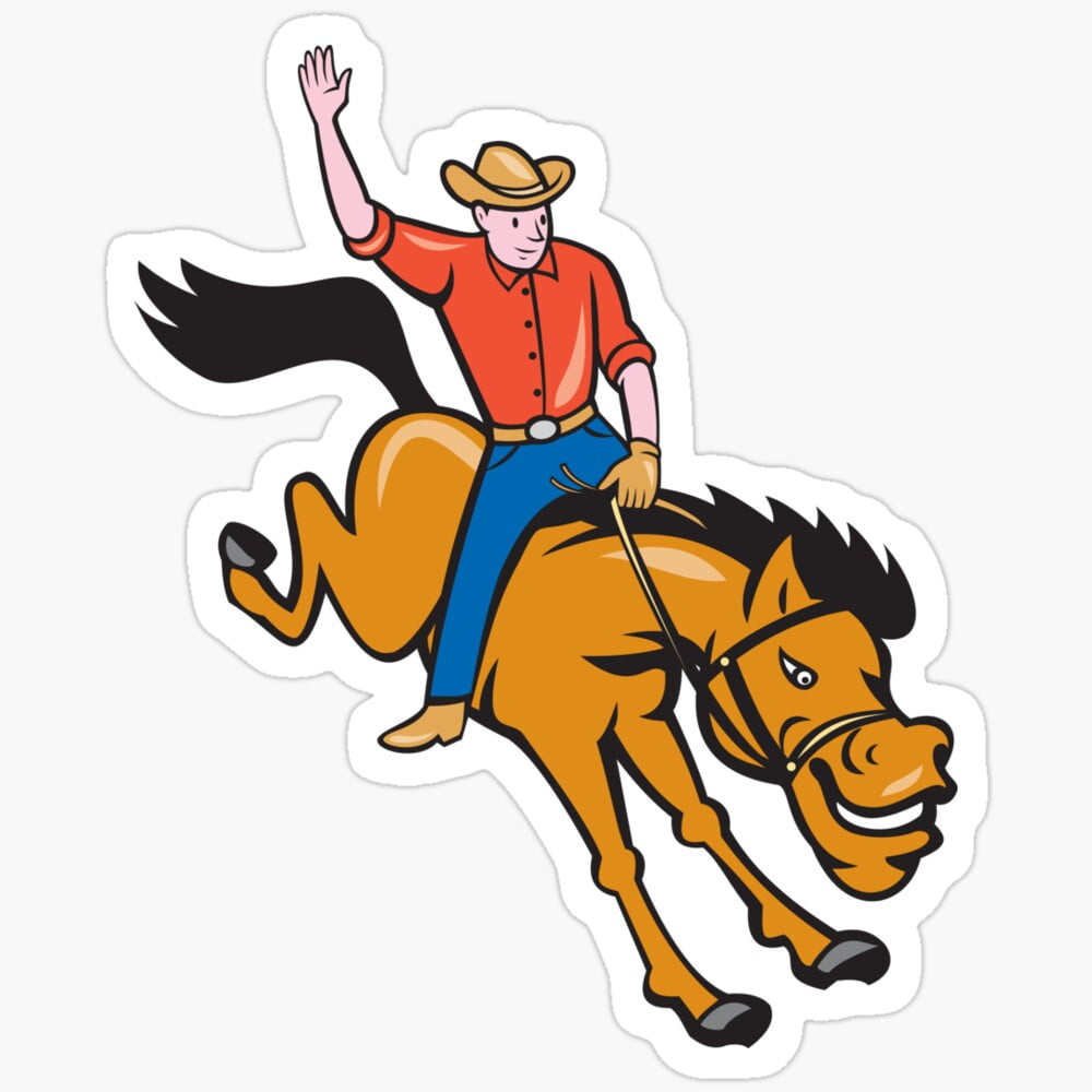 DOPASTICKER Rodeo Cowboy Riding Bucking Bronco Cartoon Sticker Phone ...