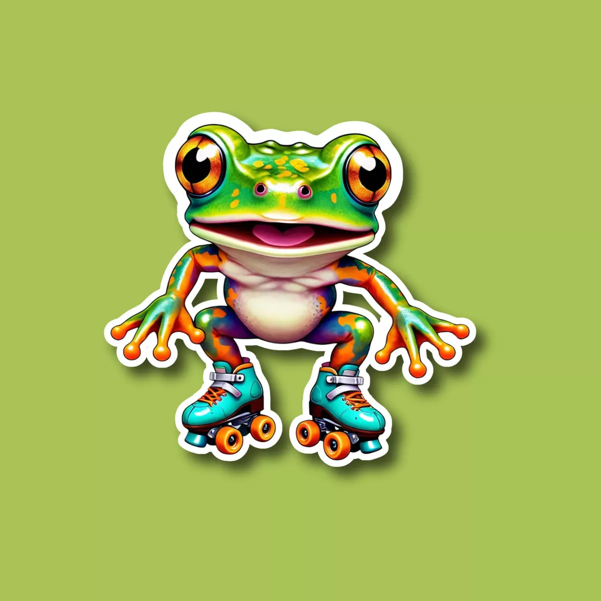 DOPASTICKER Roller Skating Tree Frog Adorable Vintage Style Sticker ...