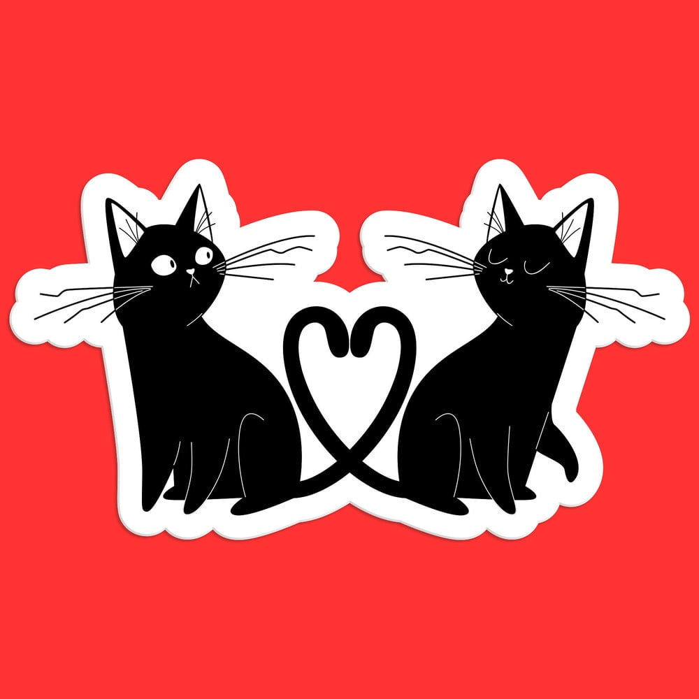 DOPASTICKER Romantic Cat Couple Sticker, Black Cats In Love, Cute ...