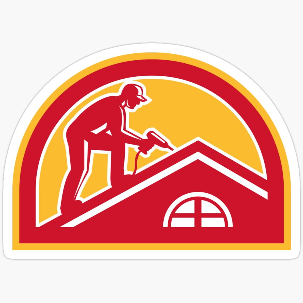 DOPASTICKER Roofer Working On Roof Half Circle Retro Sticker Phone ...