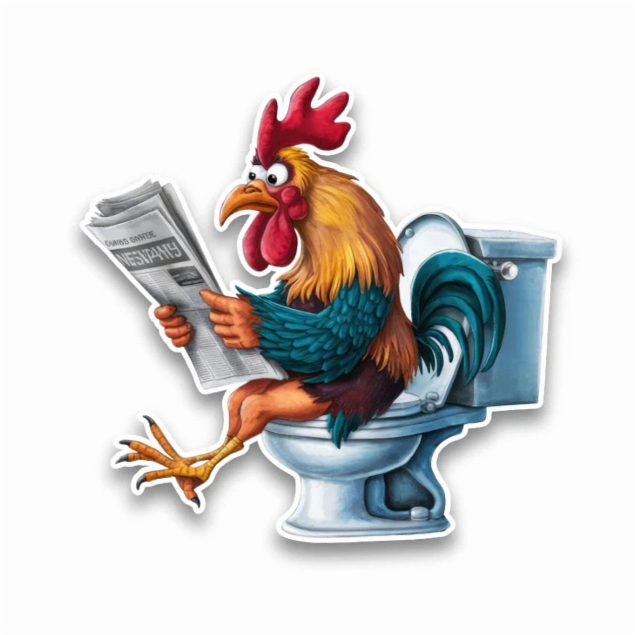 DOPASTICKER Rooster Chicken Sitting On Toilet Sticker Decal Scrapbook ...