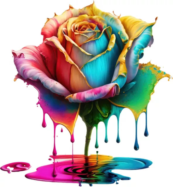 DOPASTICKER Rose Sticker Rainbow Colorful Vibrant Dripping Art Paint ...