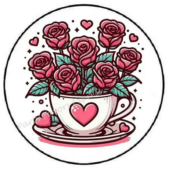 DOPASTICKER Roses In Teacup Perfect For Water Bottles, Laptops, Phones ...