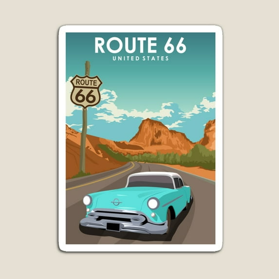 DOPASTICKER Route 66 Vintage Retro American Travel Poster Decorative ...