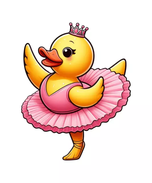 DOPASTICKER Rubber Duck Sticker 3"Ballerina Tutu Pink Dance Tiara Twirl ...