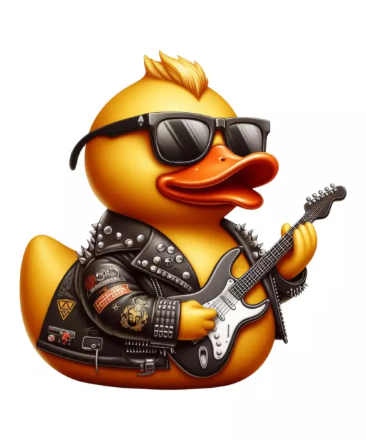 DOPASTICKER Rubber Duck Sticker Rock Star Guitar Heavy Metal Leather ...
