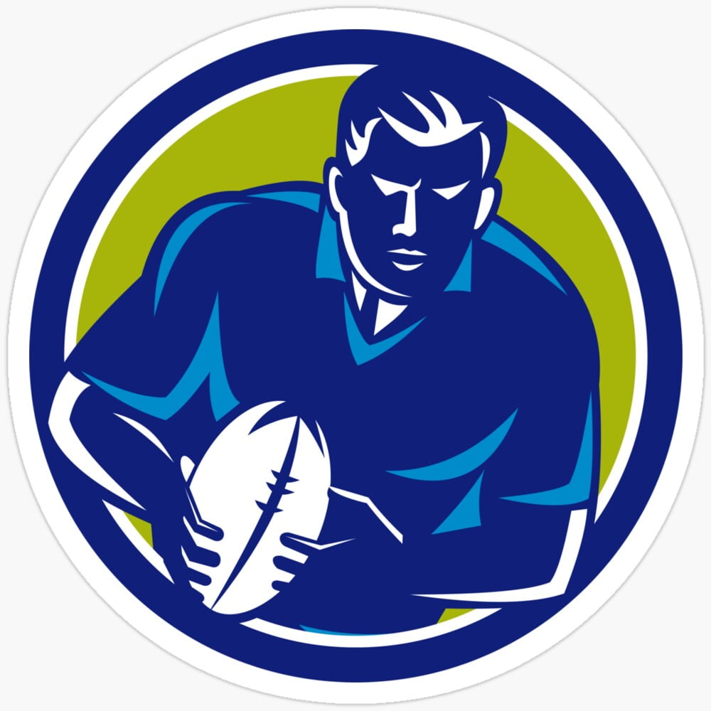 DOPASTICKER Rugby Player Running Passing Ball Circle Retro Sticker ...