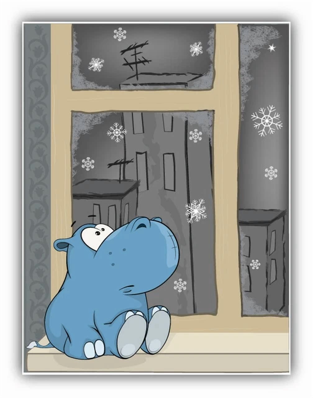 DOPASTICKER Sad Hippo At A Window Cartoon Sticker Decal Phone Decal ...