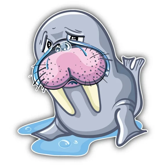 DOPASTICKER Sad Walrus Cartoon Animal Sticker Decal Phone Decal Water ...