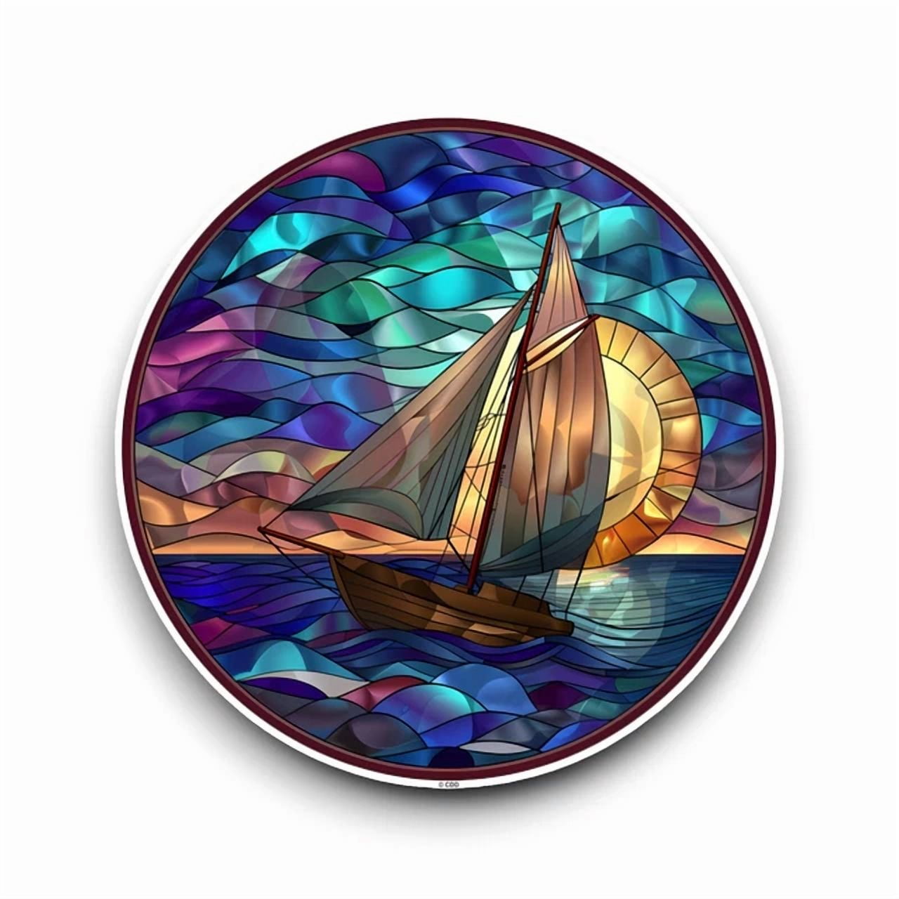 DOPASTICKER Sailing Boat Ship Stained Glass Style Window Design Opaque ...