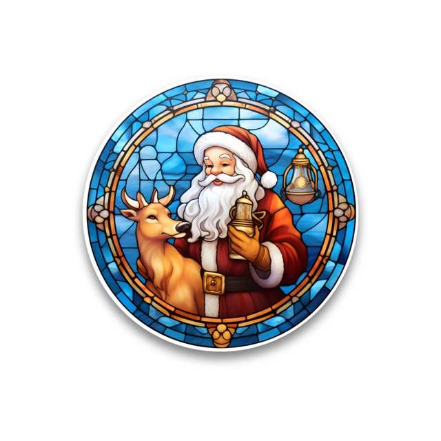 DOPASTICKER San.Ta Claus Reindeer V1 Stained Glass Style Window Design ...