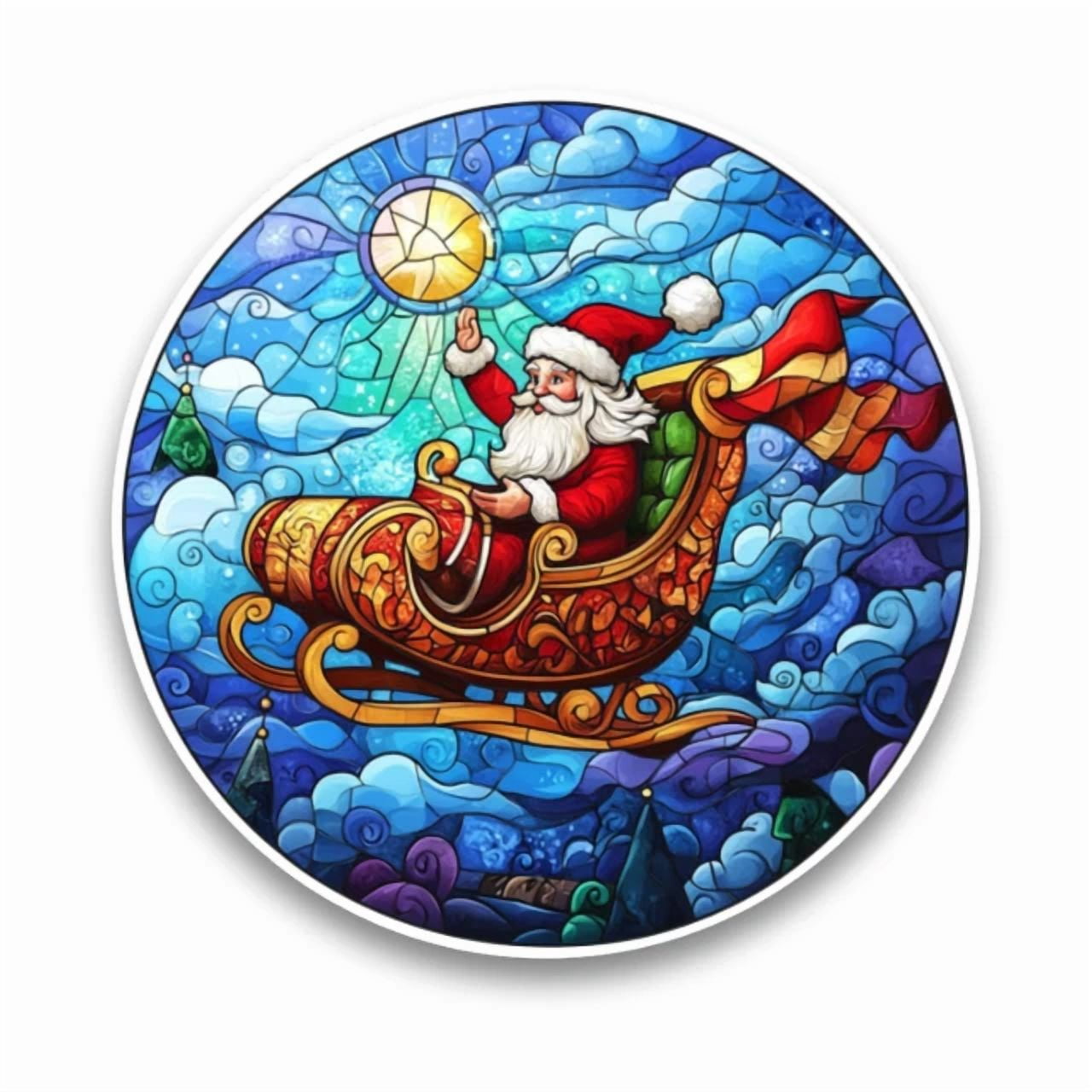 DOPASTICKER San.Ta Claus Sleigh Xmas Stained Glass Style Window Opaque ...