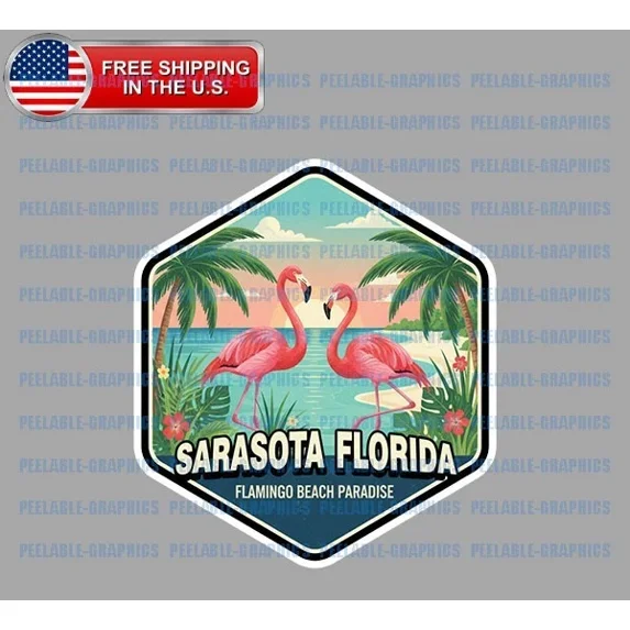 DOPASTICKER Sarasota Florida Two Flamingos Beach Sticker Souvenir ...
