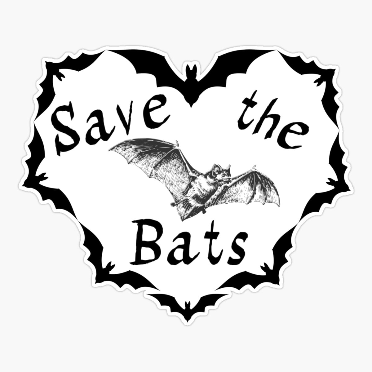 DOPASTICKER Save The Bats Bat Heart With Bat Sticker, Phone Sticker Car ...