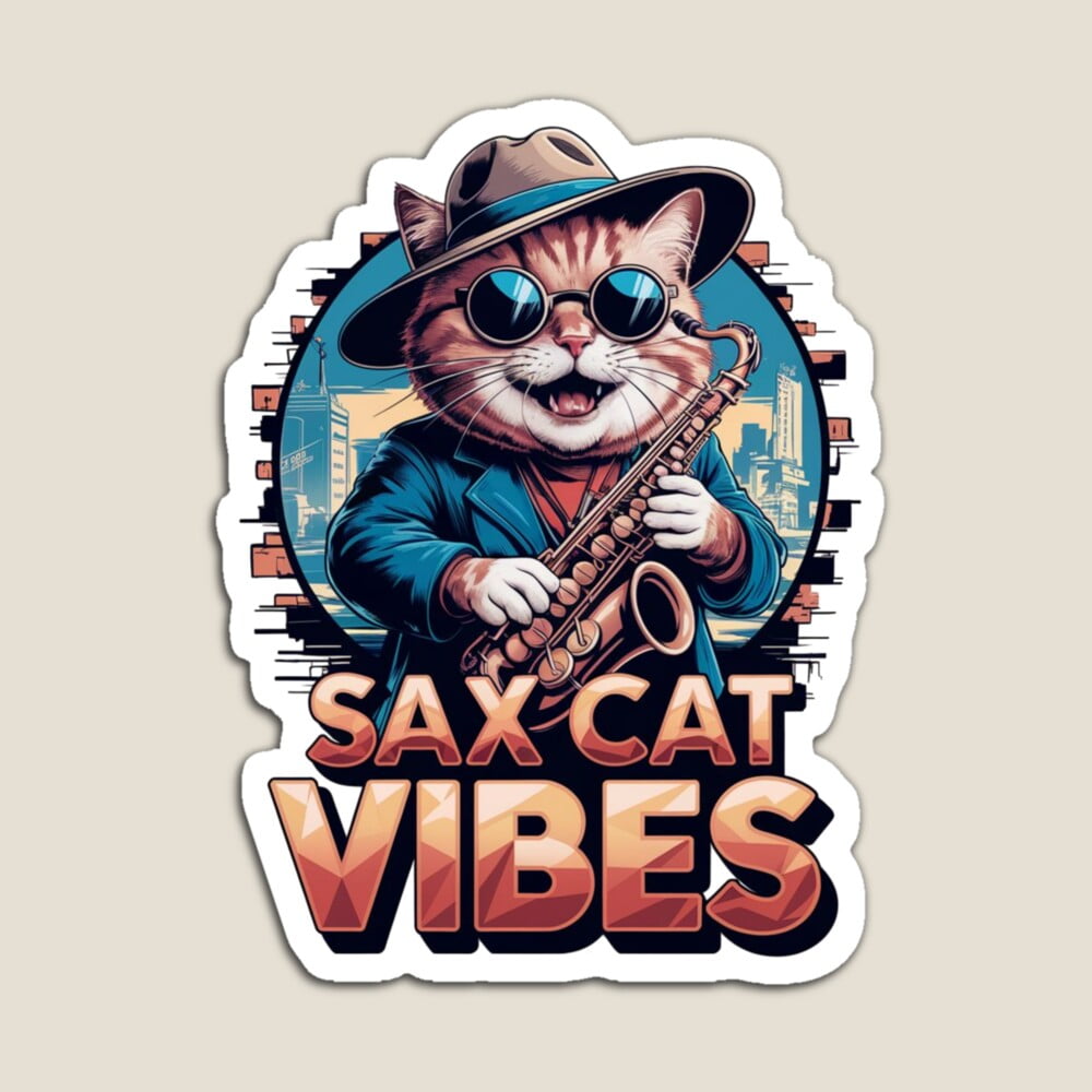 DOPASTICKER Sax Cat Vibes - Saxophone Cat Sticker - 7725 Hot Trending ...