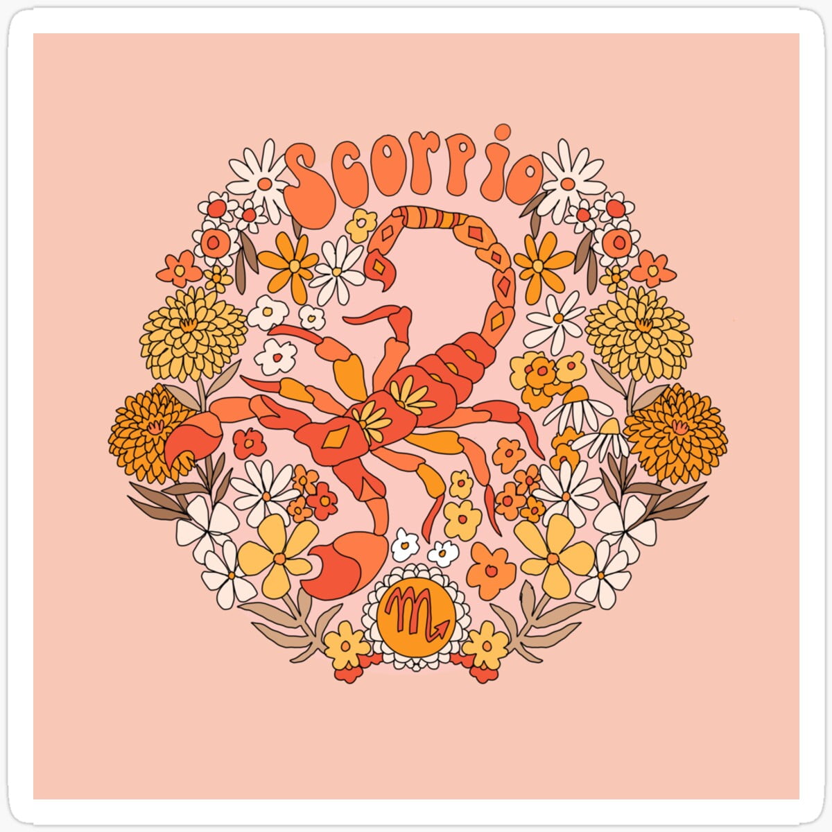 DOPASTICKER Scorpio Retro Florals Zodiac Sign Print Sticker Birthday ...
