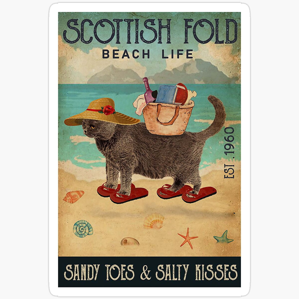 DOPASTICKER Scottish Fold Cat Beach Life Sandy Toes Glossy Sticker ...
