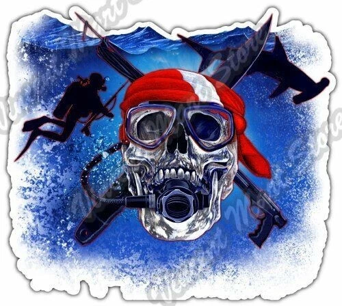 DOPASTICKER Scuba Skull Diving Diver Spearfishing Ocean Car Sticker ...