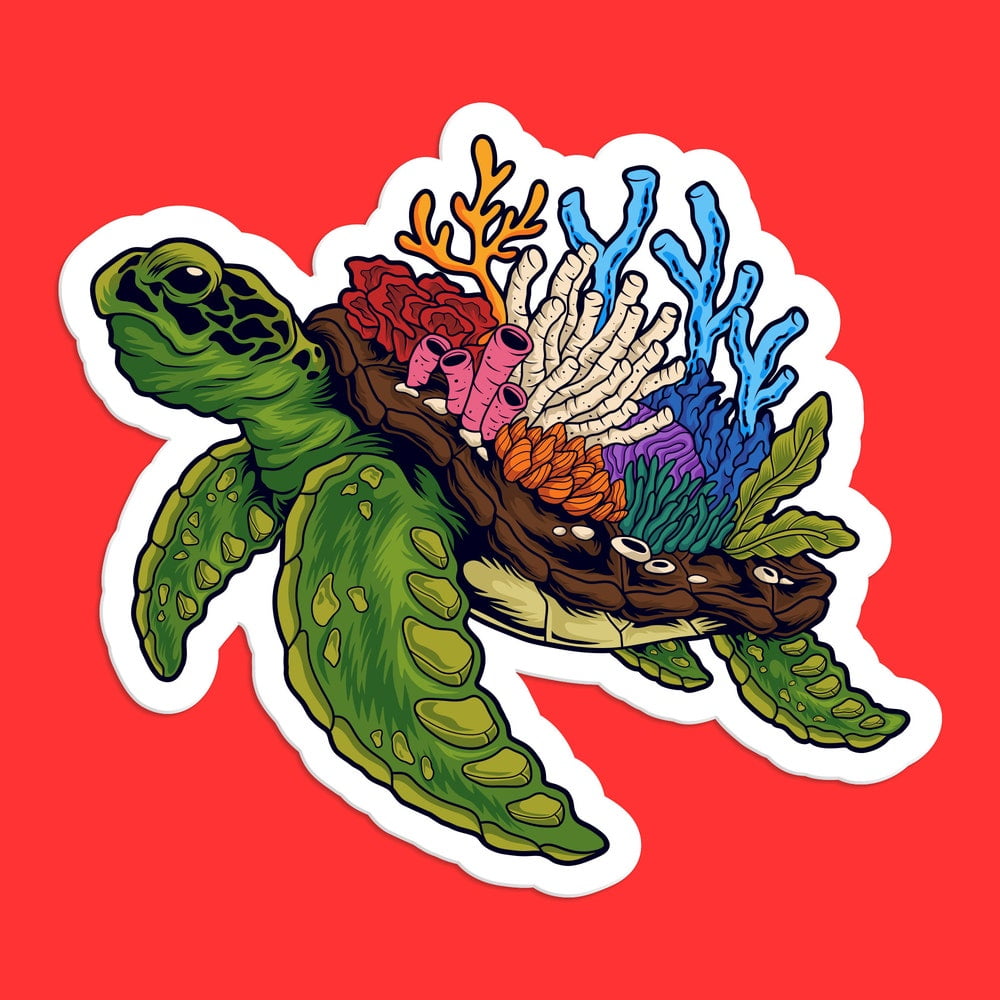 DOPASTICKER Sea Turtle Coral Reef Sticker - Ocean Life, Marine Animal ...