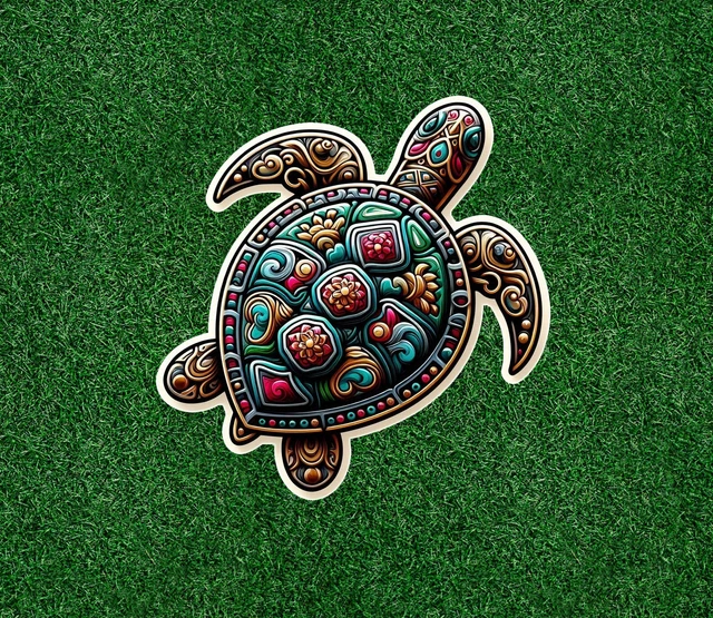DOPASTICKER Sea Turtle With A Colorful Design Sticker Phone Decal Water ...