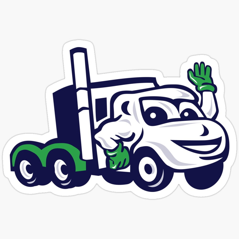 DOPASTICKER Semi Truck Rig Waving Cartoon Sticker Phone Decal Water ...