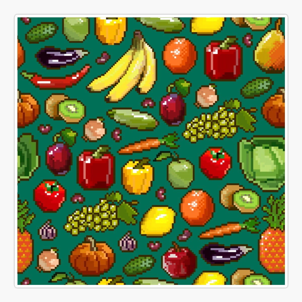 DOPASTICKER Set O Pixel Images O Vegetables And Ruit On Green ...